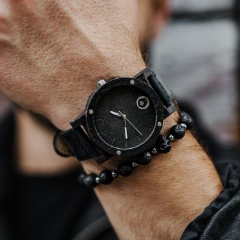 Wood & Stone Watch - Raw Series - Double Stone - Ebony - Plantwear